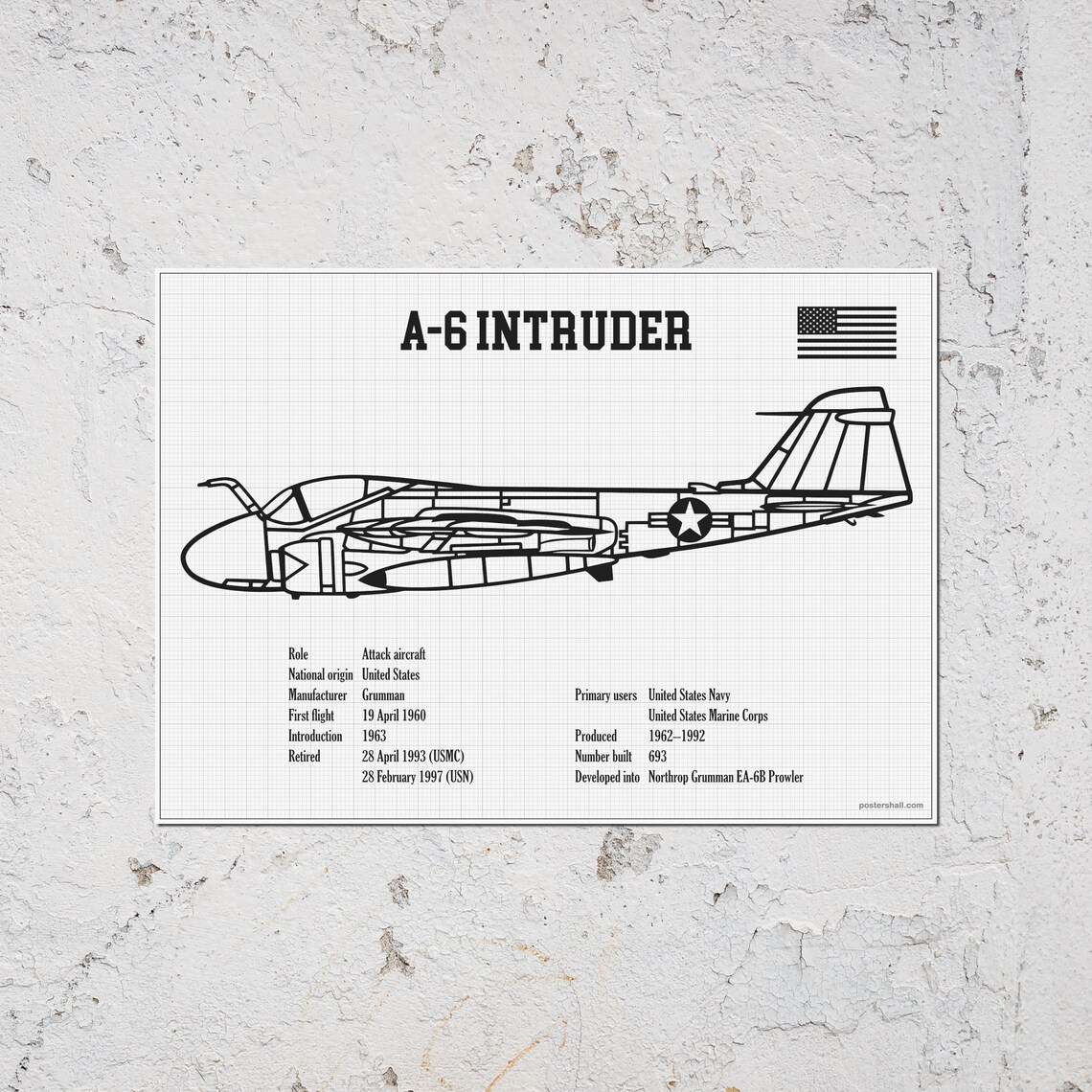 A-6 Intruder Fighter Jet Blueprint Wall Poster (unframed) - Etsy