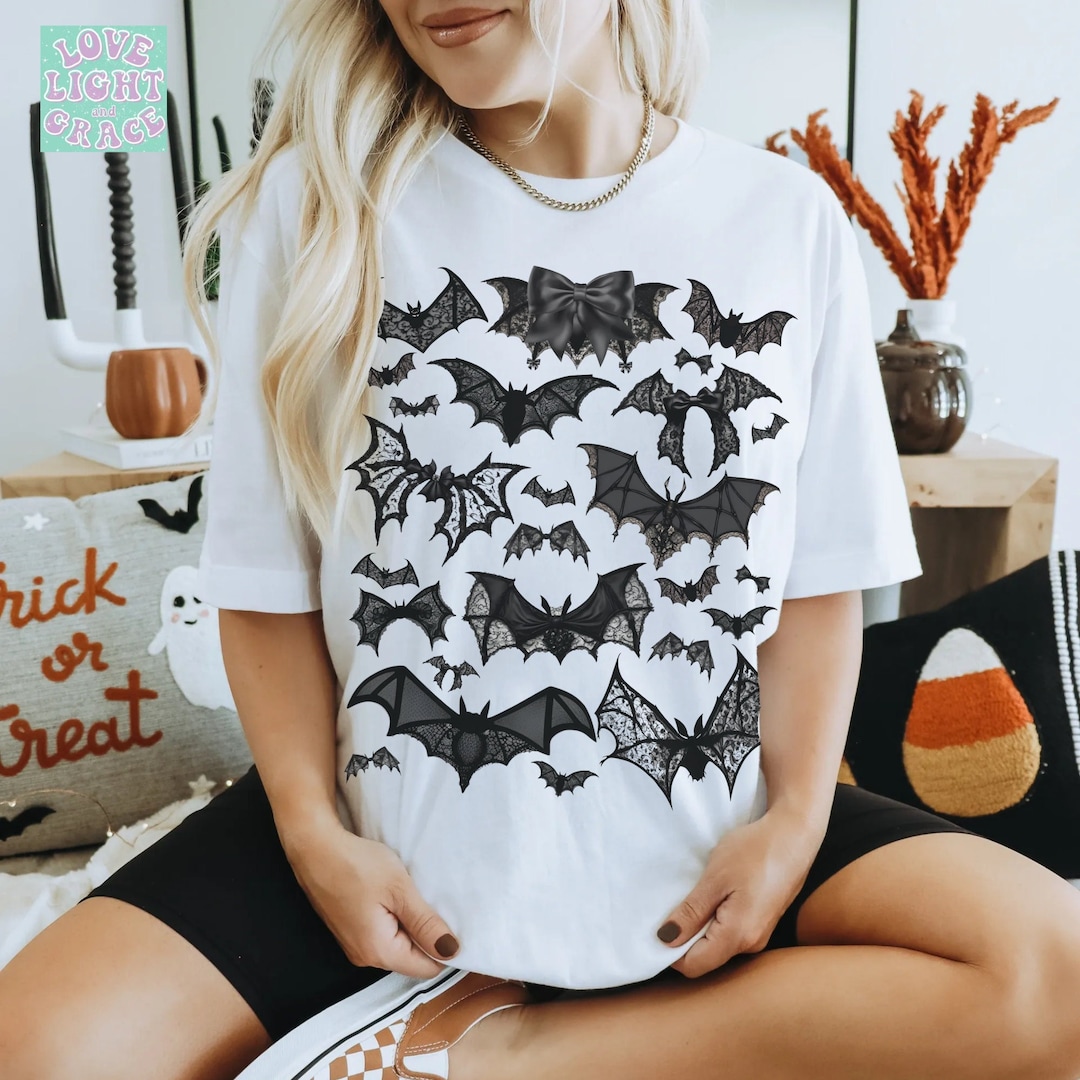 Gothic Clothing Creepy Coquette Halloween T-shirt Lacey Bats Comfort ...