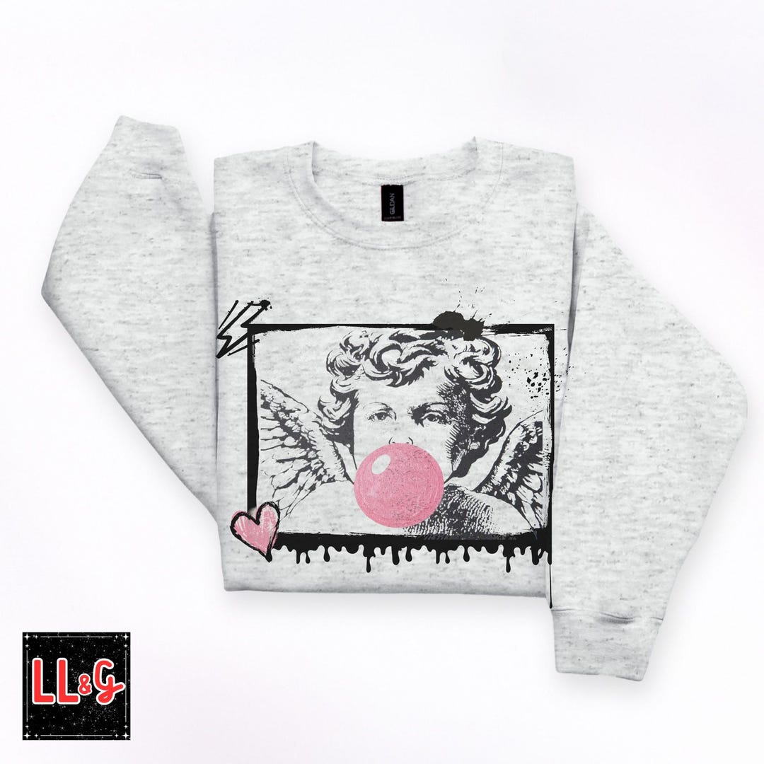 Y2K Retro Graffiti Cupid Bubblegum Valentine's Day Sweatshirt - 90s ...