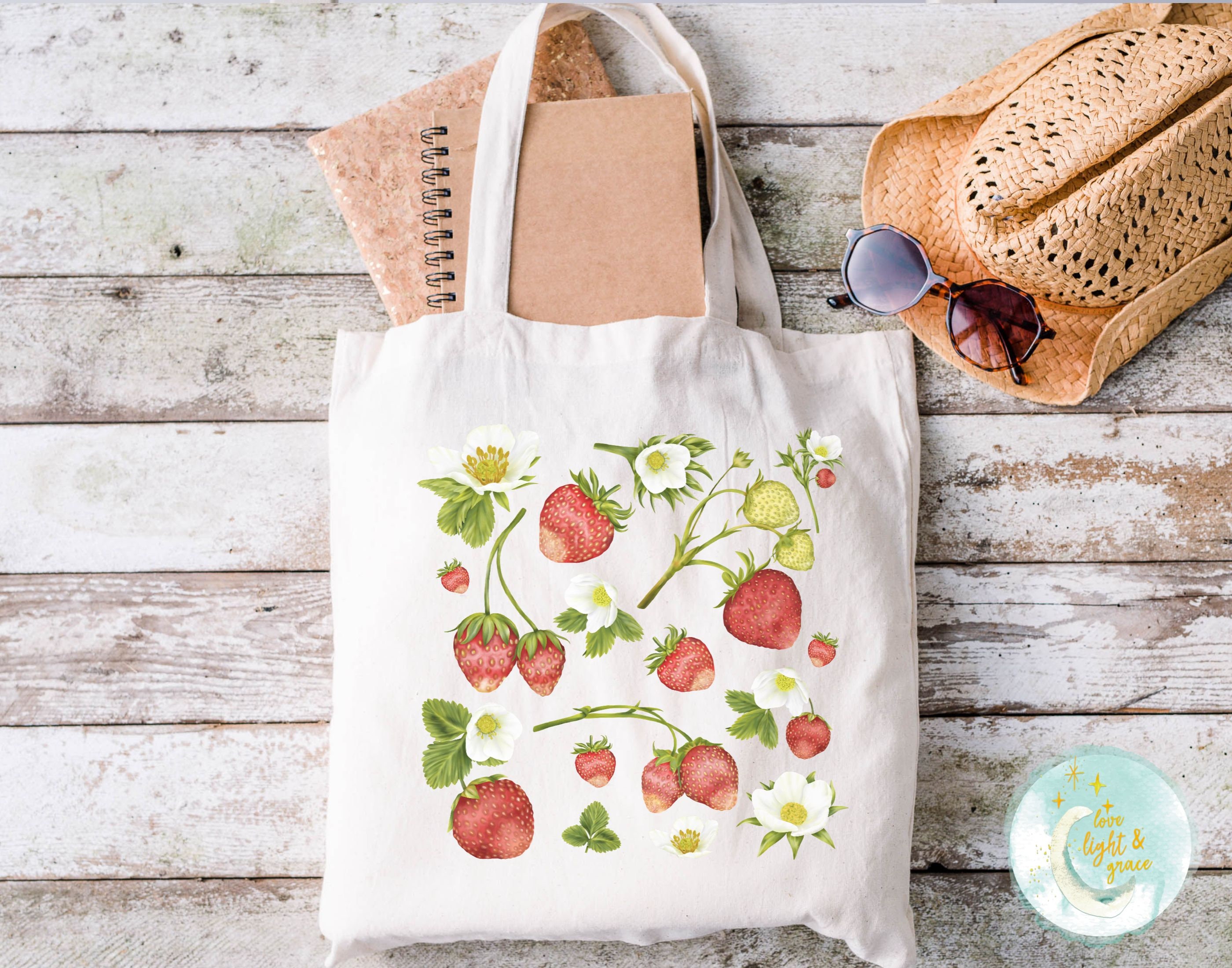 Strawberry Tote Bag Cottagecore Book Bag Aesthetic Cottage Etsy