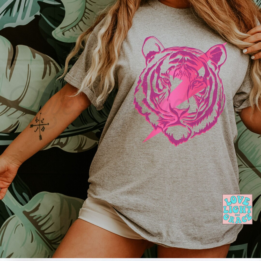 Pink Tiger Shirt Lightning Bolt Tshirt Trendy Aesthetic Tiger T Shirt ...