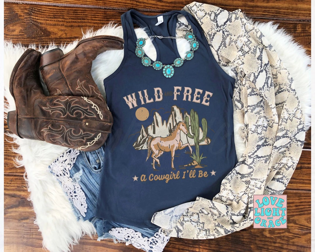 Cowgirl Tank Top Country Western Shirt Boho Desert Vintage Style Summer ...