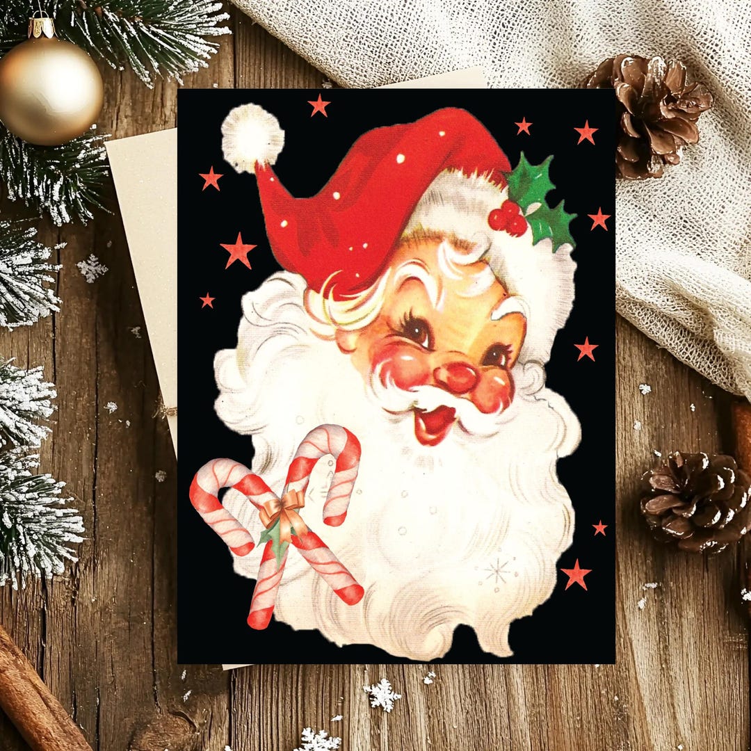 Retro Christmas Card Vintage Santa Claus Card Matte Finish Includes 1 ...
