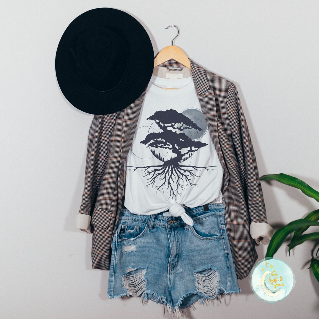 Tree Shirts Bonsai Tree Roots Mystical Moon Tshirt Geometric Circle T ...