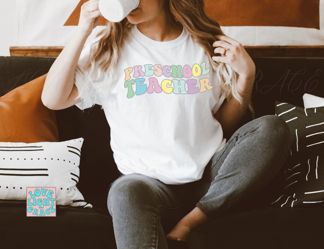 Preschool Teacher Shirt Pre-k Teachers Retro Teacher Tshirts Prek Teach ...