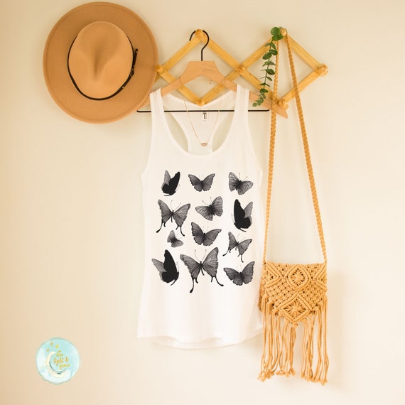 Butterfly Shirt Tank Top Dark Academia Monochrome Insect Shirt | Etsy