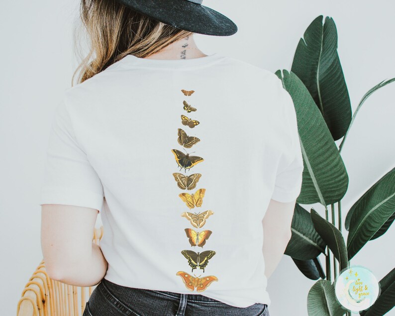 Butterfly Shirt BACK PRINT Spine Print Graphic Tee Cottage | Etsy