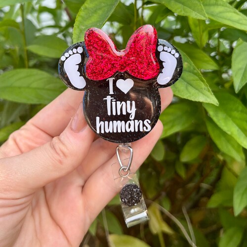 I Love Tiny Humans Badge Reel Footprints Minnie Mickey NICU - Etsy