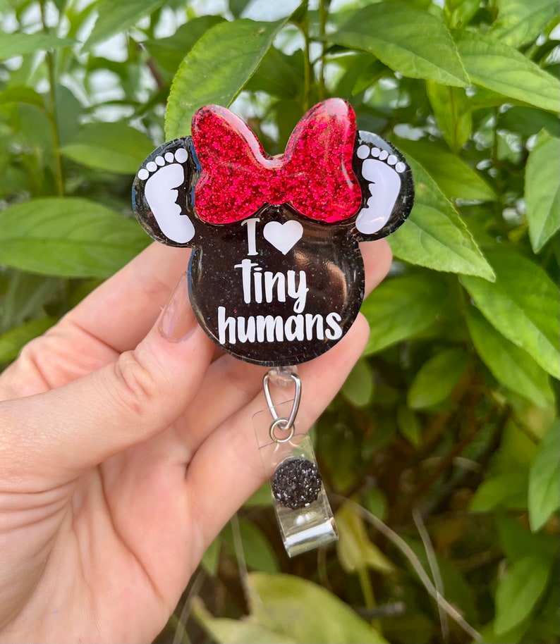 I Love Tiny Humans Badge Reel Footprints Minnie Mickey NICU - Etsy