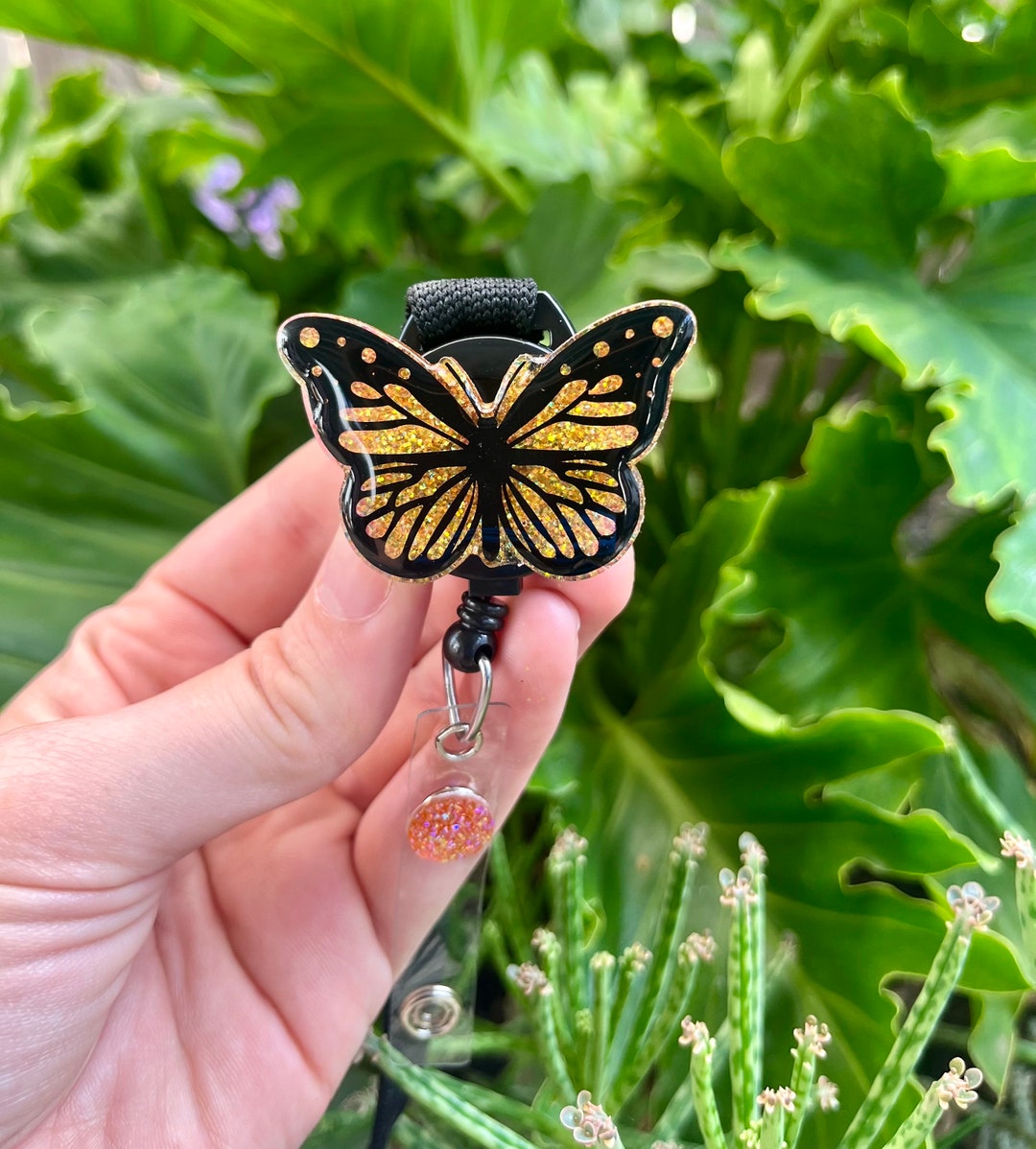 Butterfly Glitter Badge Reel, Monarch Badge Reel, Pediatric Badge Reel ...