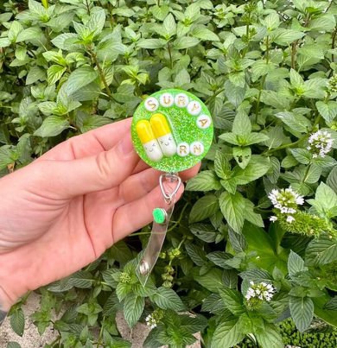 Custom Pill and Letter Bead Badge Reel, Pharmacy Tech Badge Reel Nurse ...