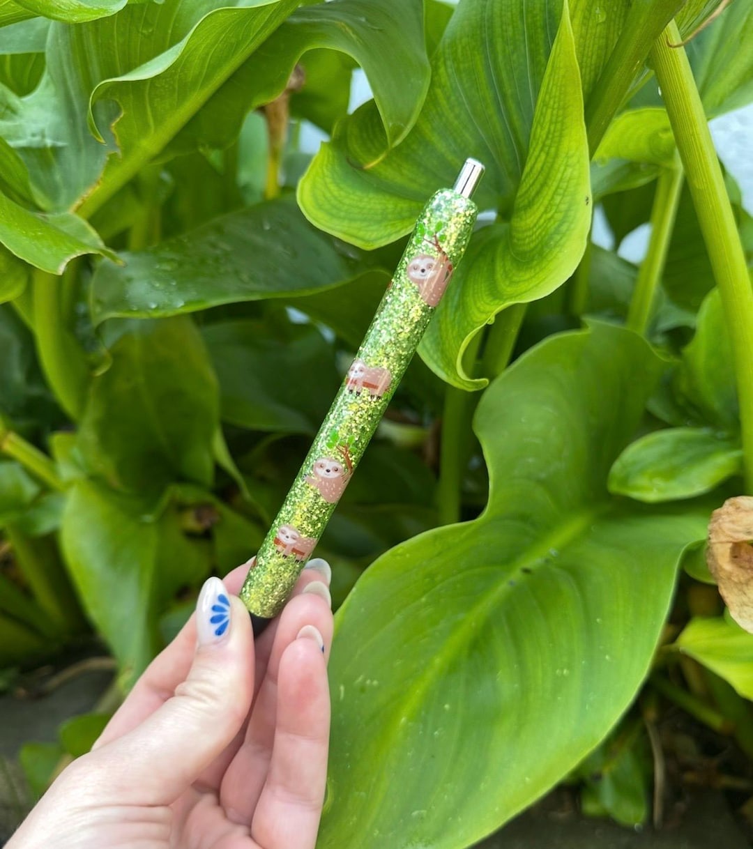 Green Glitter Sloth Pen, Glitter Pen Custom, Glitter Pen Epoxy, Glitter ...