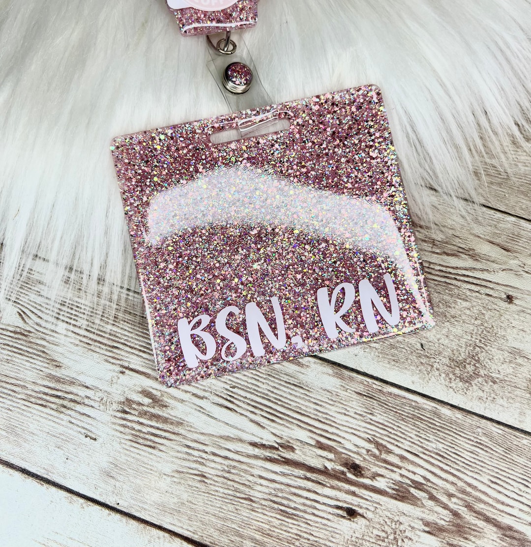 Blush Pink Glitter Badge Buddy, Horizontal Badge Buddy, Vertical Badge ...