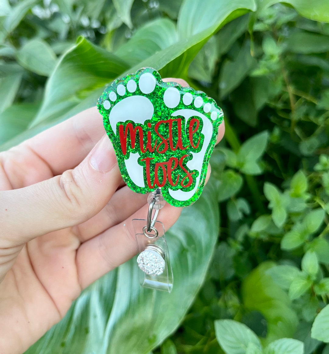 Christmas Mistle Toes Glitter Badge Reel, Winter Badge Reel Nurse, NICU ...