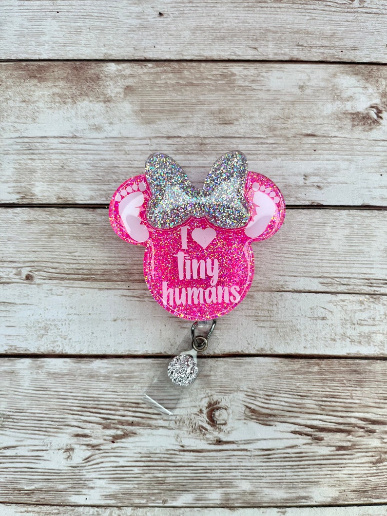 I Love Tiny Humans Badge Reel Footprints Minnie Mickey NICU - Etsy