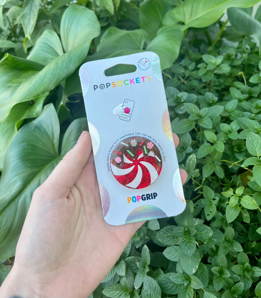 Christmas Peppermint Swirl Phone Grip, Candy Pop Grip, Custom Glitter ...
