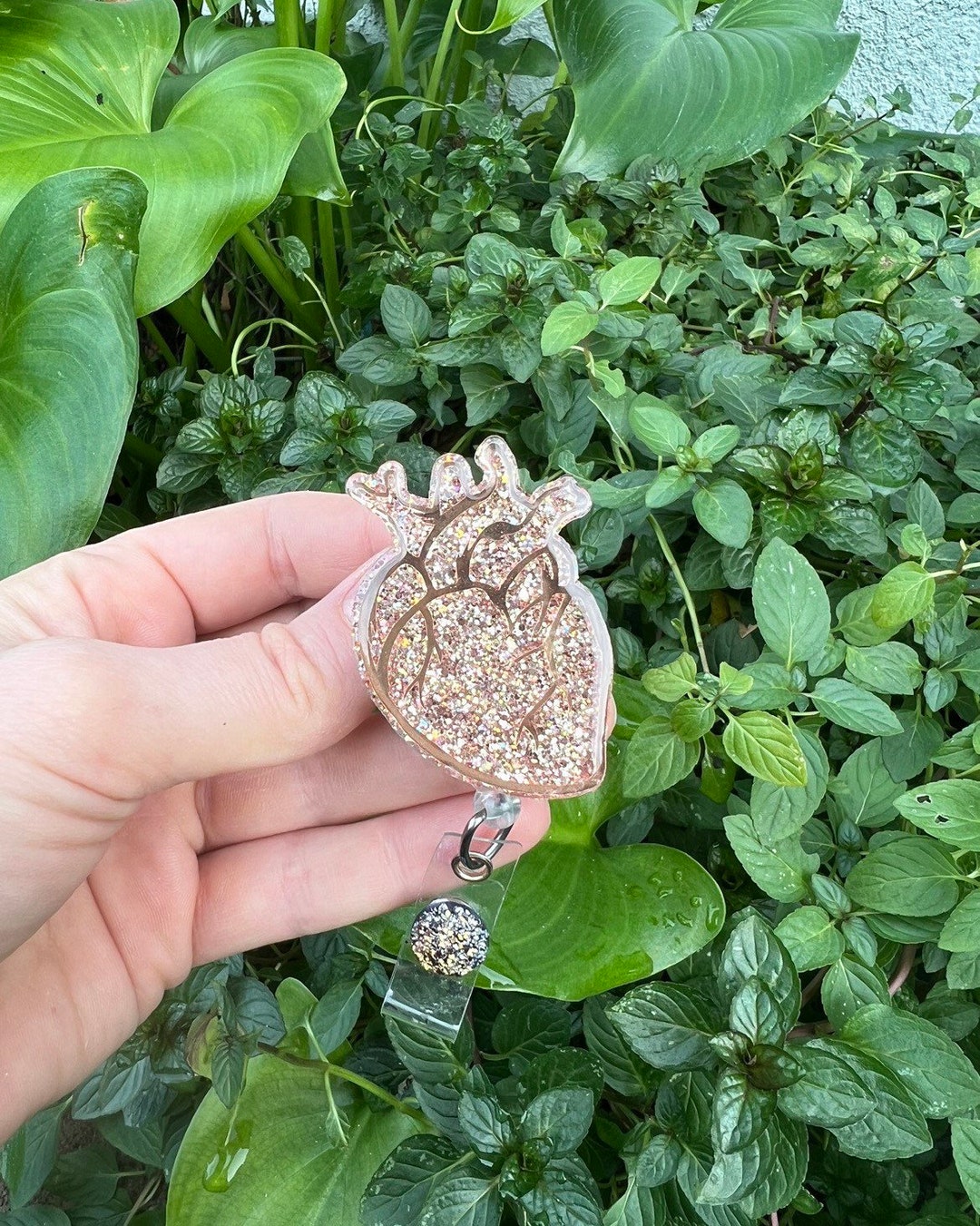 Rose Gold Glitter Anatomical Heart Badge Reel, Badge Reel Nurse, Badge ...