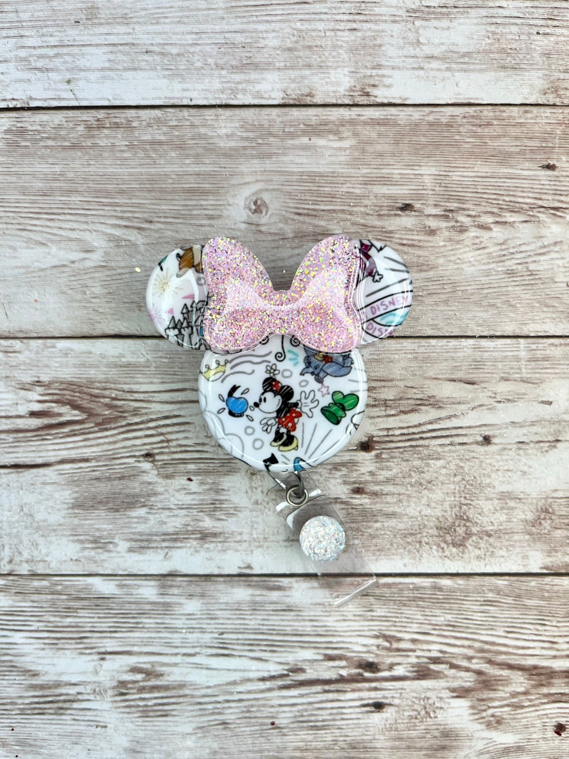 Cartoon Sketch Badge Reel, Mouse Head Badge Reel, Pink Badge Reel Nurse ...