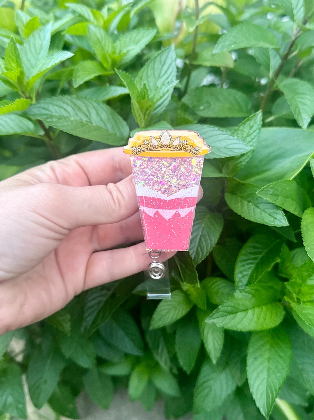 Pink Glitter Sleeping Princess Coffee Cup Badge Reel, Glitter Nurse ...