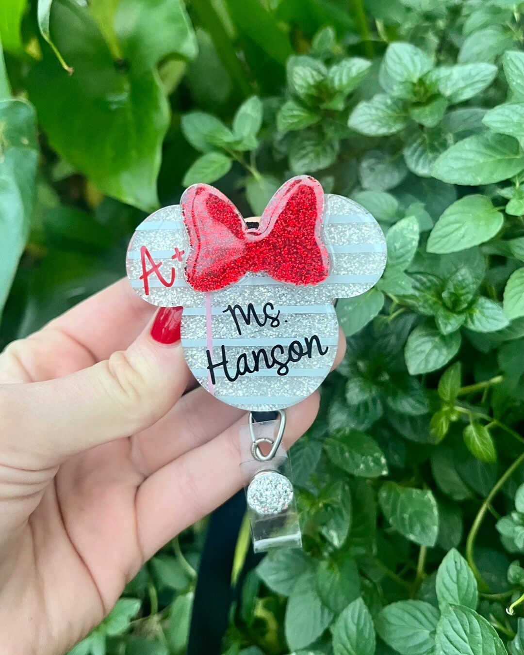 Notebook Paper Badge Reel, White Glitter Teacher Badge Reel, Badge Reel ...