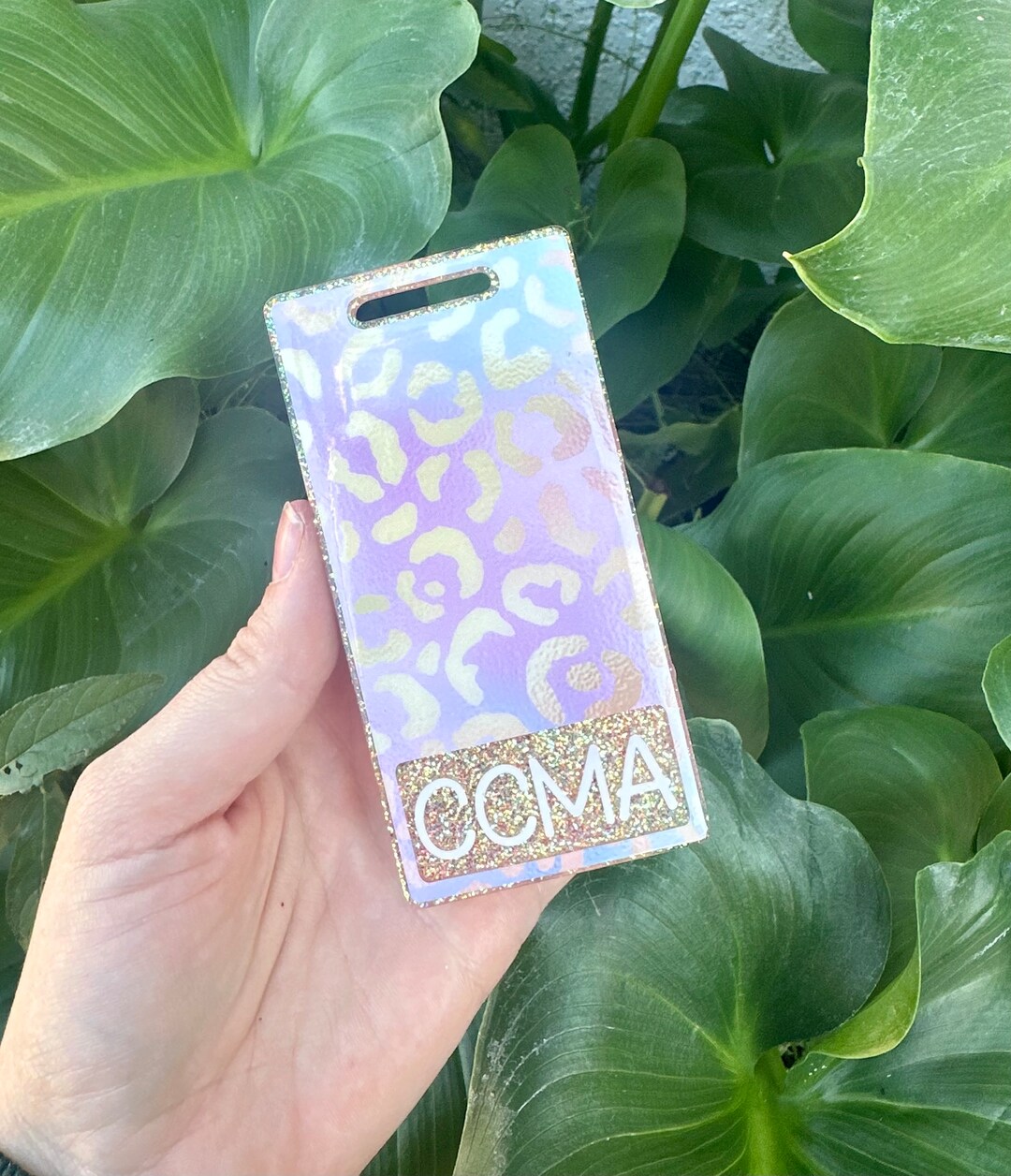 Peach and Lavender Leopard Glitter Badge Buddy, Horizontal Badge Buddy ...