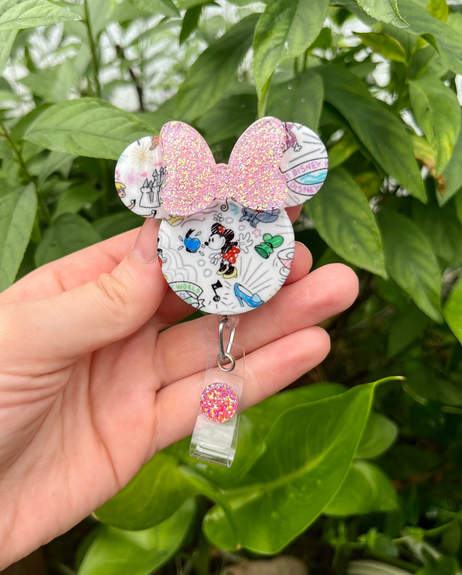 Cartoon Sketch Badge Reel, Mouse Head Badge Reel, Pink Badge Reel Nurse ...