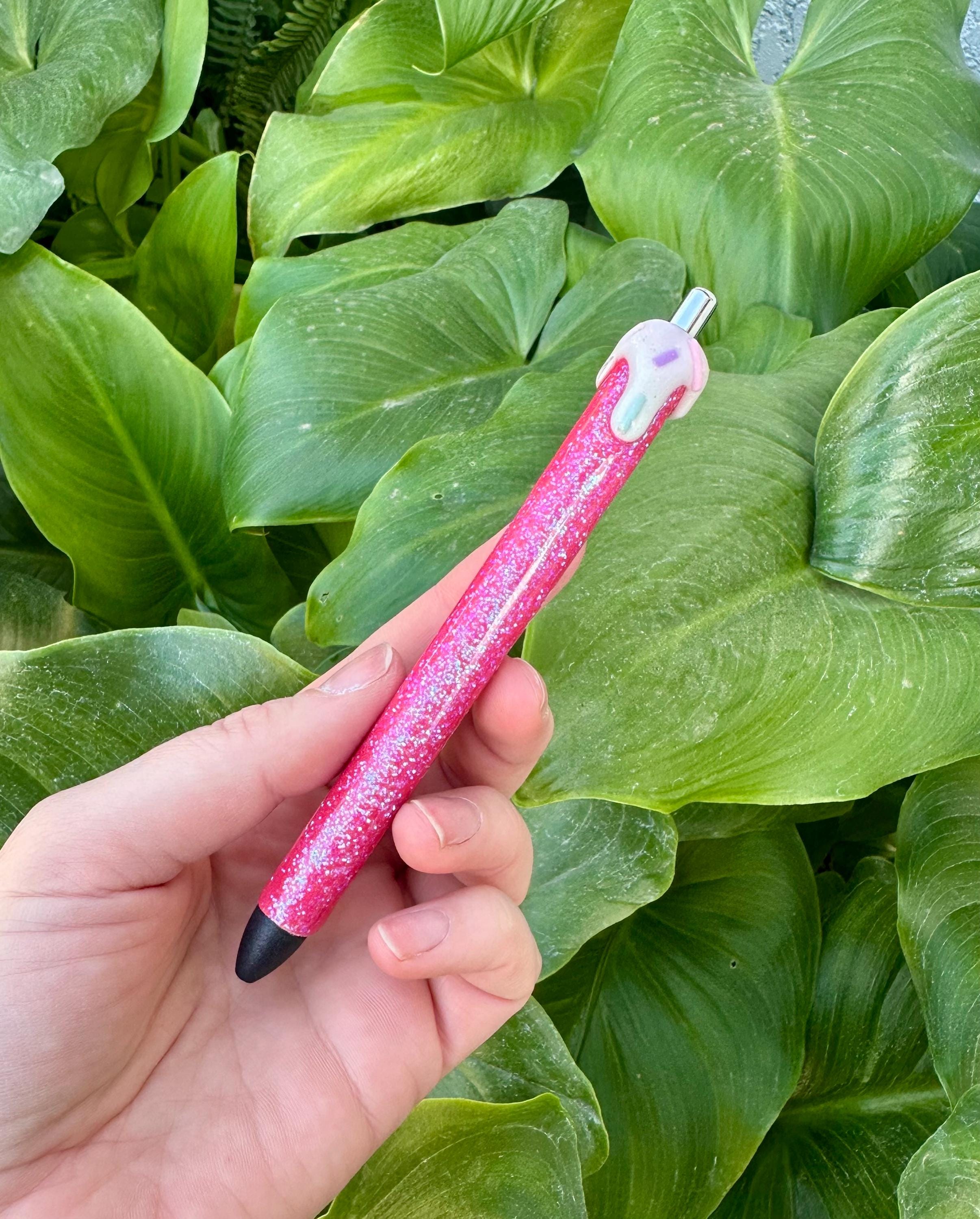 Hot Pink Ice Cream Glitter Pen, Glitter Pen Custom, Glitter Pen Epoxy ...