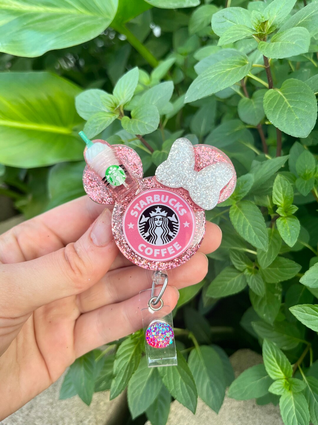 Rose Pink Mouse Head Coffee Badge Reel, Badge Reel, Badge Reel Custom ...