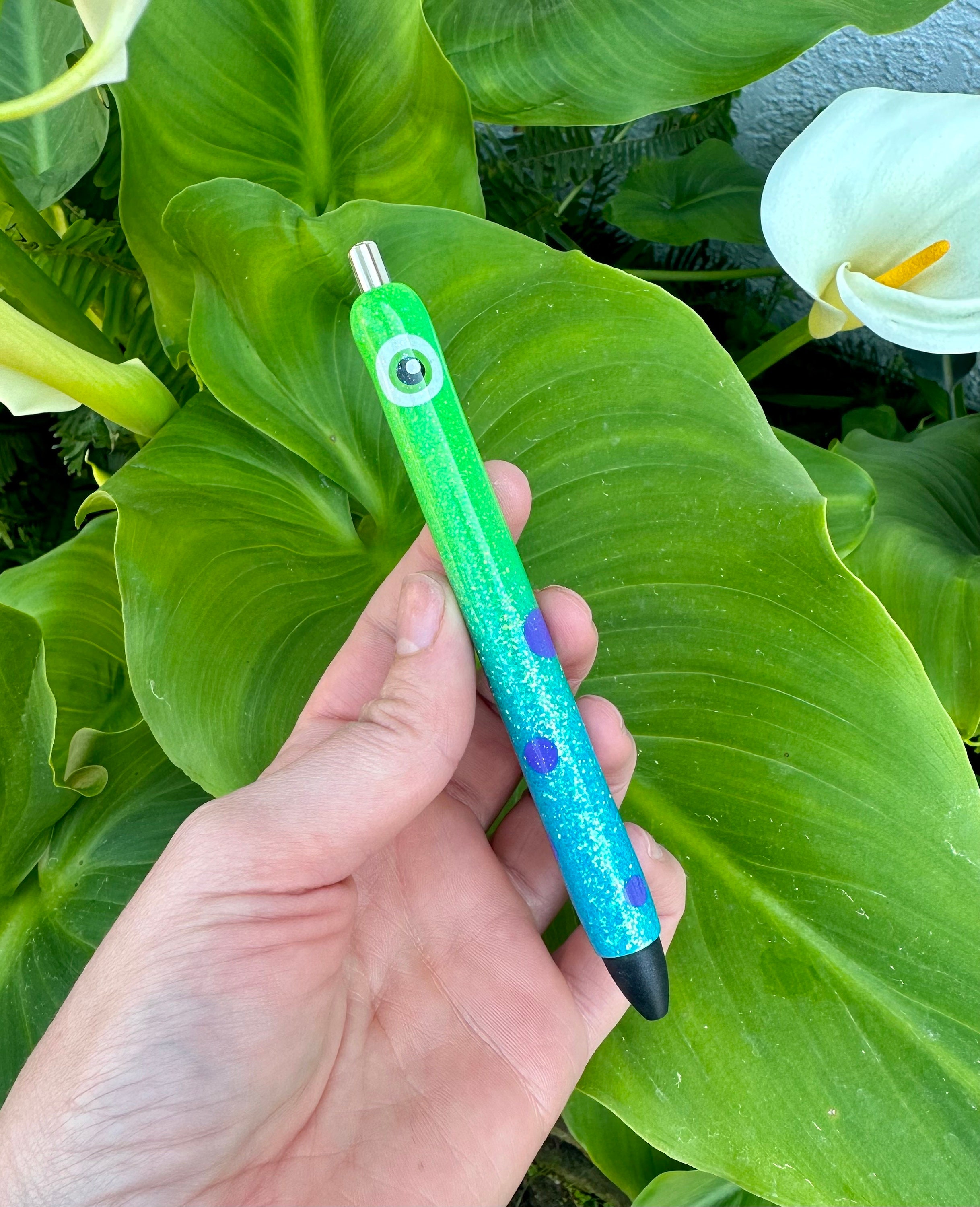 Green and Blue Monster Pen, Glitter Pen Custom, Glitter Pen Epoxy ...