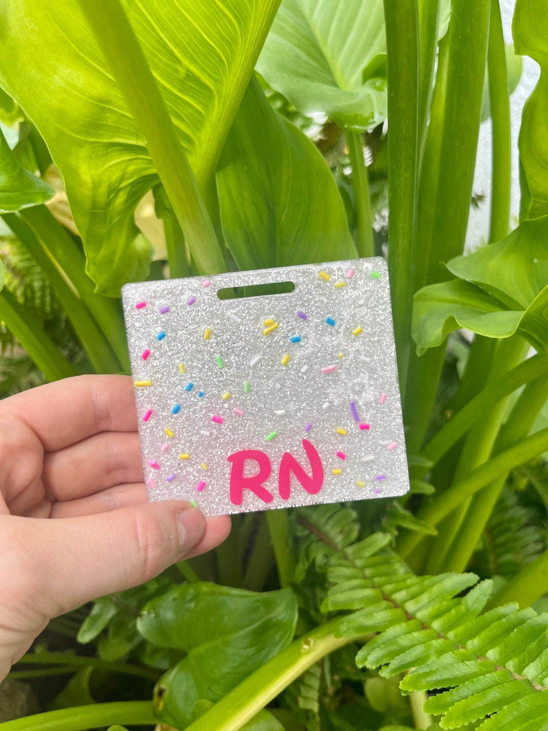 White Glitter With Sprinkles Badge Buddy, Horizontal Badge Buddy ...