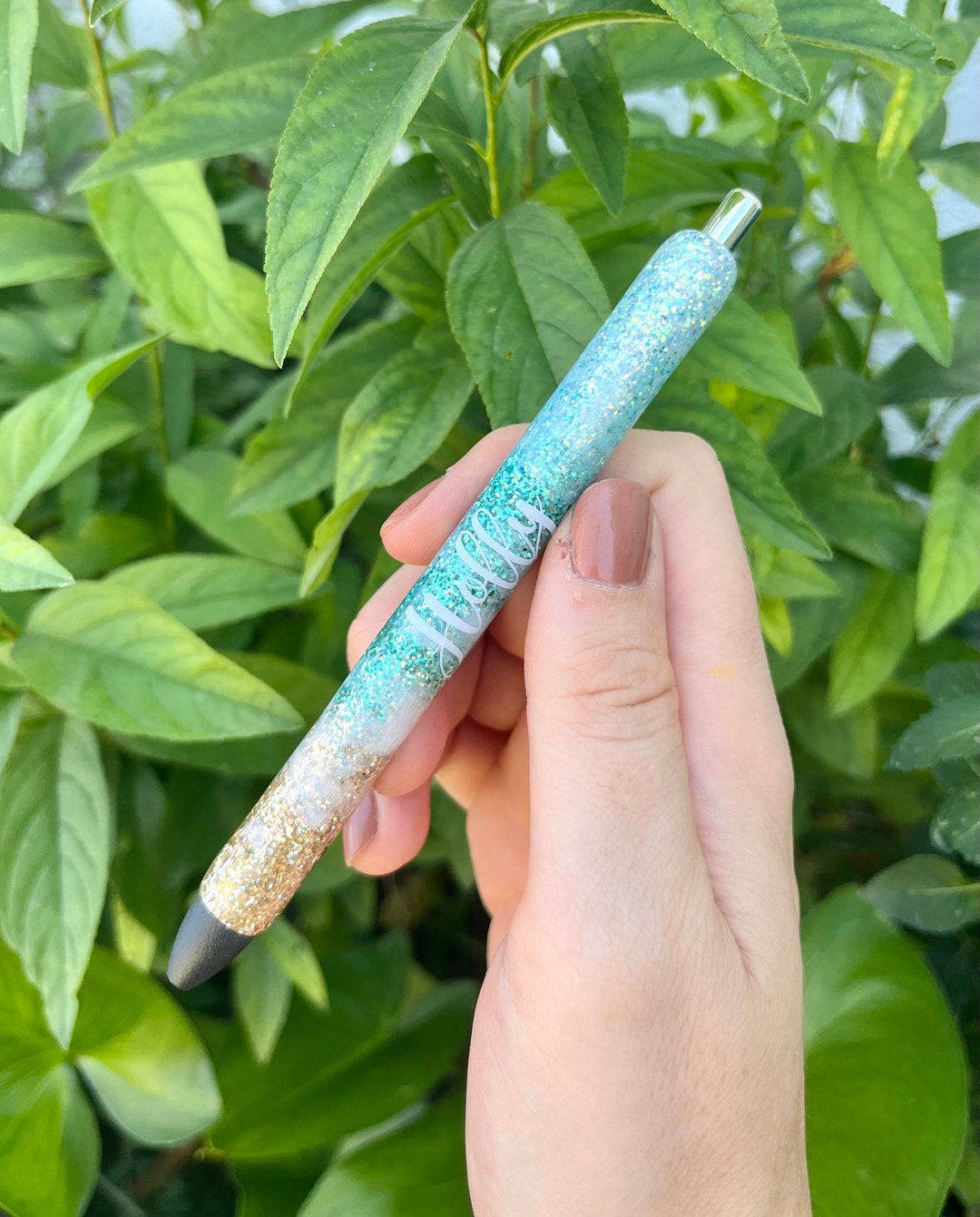 Light Blue Glitter Pen Beach, Glitter Pen Custom, Glitter Pen Epoxy ...