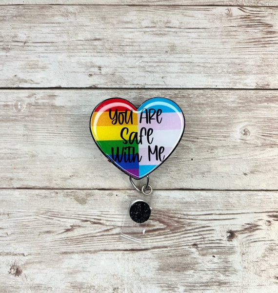 You Are Safe With Me Badge Reel Pride Glitter Nurse Badge - Etsy