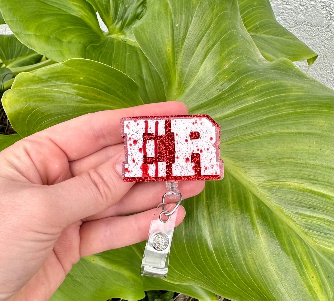 ER Badge Reel, Red Glitter Nurse Badge Reel, Blood Splatter Badge Reel ...