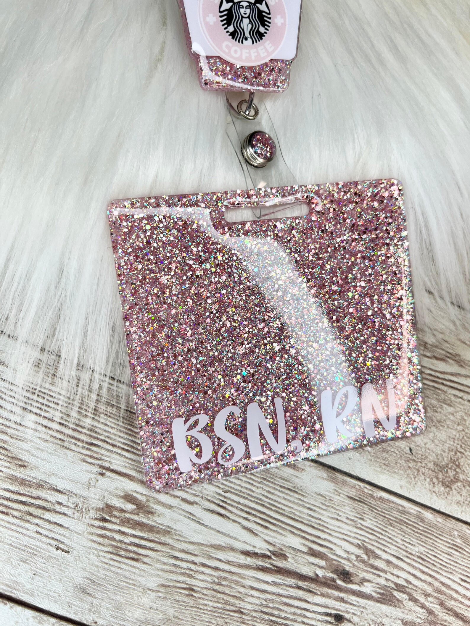 Blush Pink Glitter Badge Buddy, Horizontal Badge Buddy, Vertical Badge ...