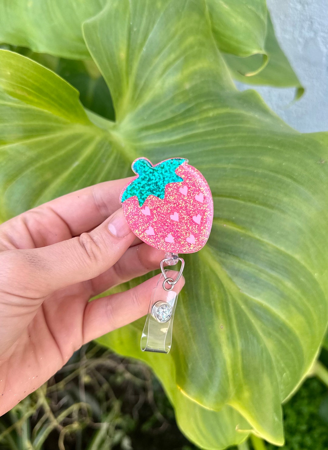 Pink Glitter Strawberry Badge Reel, Badge Reel Nurse, Badge Reel Custom ...