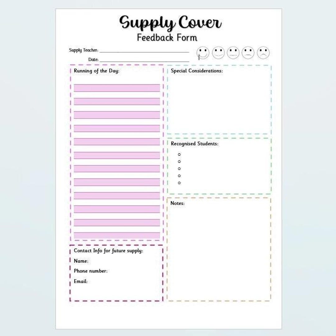 Supply Teacher Feedback Form | Daily Classroom Management Form for ...