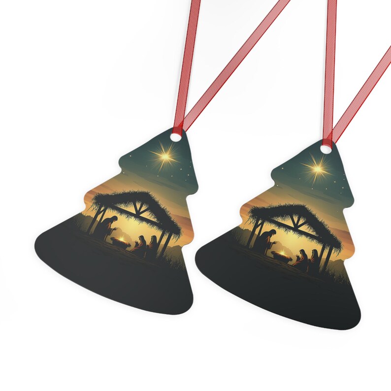 Radiant Nativity Scene Metal Tree Ornament Christmas Manger - Etsy