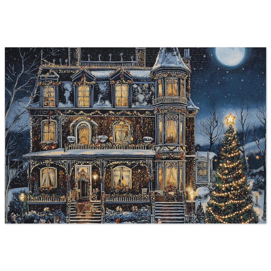 Jigsaw Puzzle - Christmas Mansion, Holiday Puzzle for Family, Festive ...