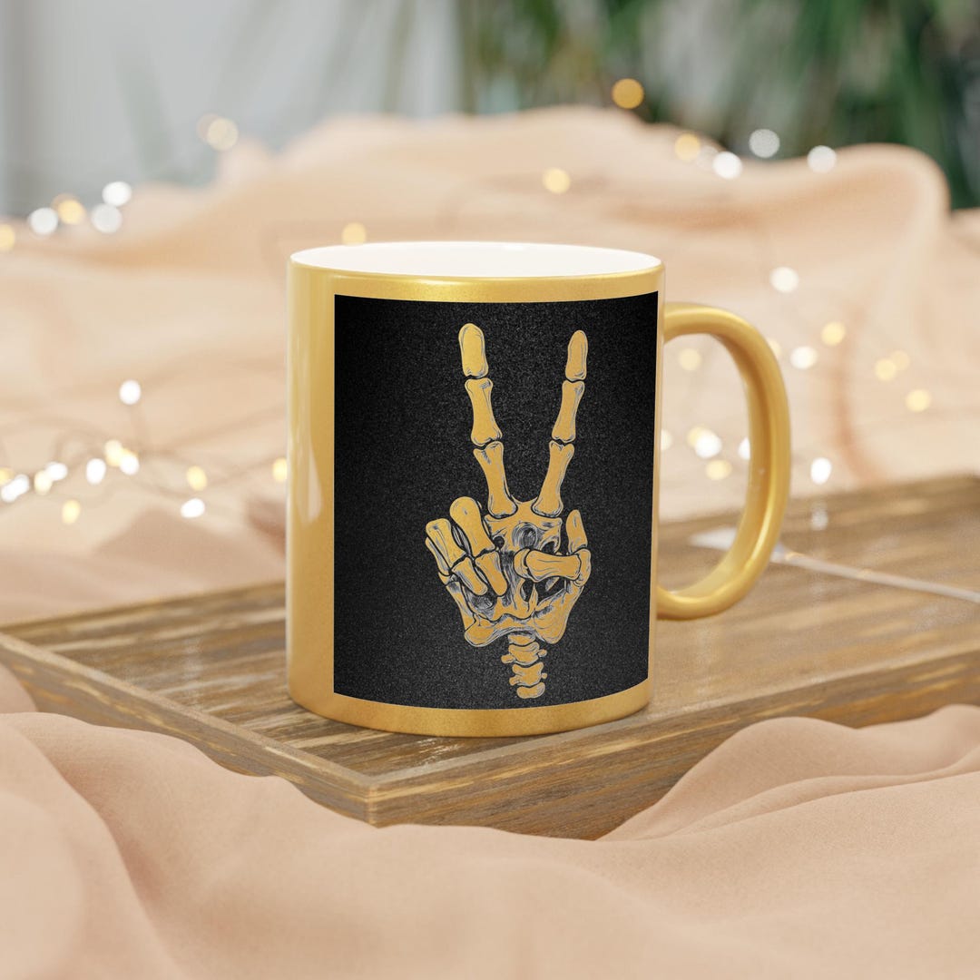 Gold Metallic Skeleton Peace Sign Coffee Mug 11oz (handwash Only) - Etsy