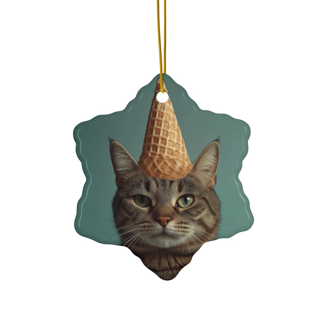 Ice Cream Cone Cat Snowflake Ceramic Ornament - Etsy