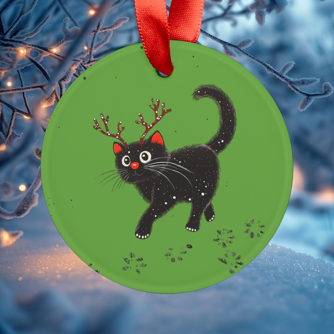 Acrylic Ornament, Black Cat Rudolph the Red Nosed Reindeer Christmas ...