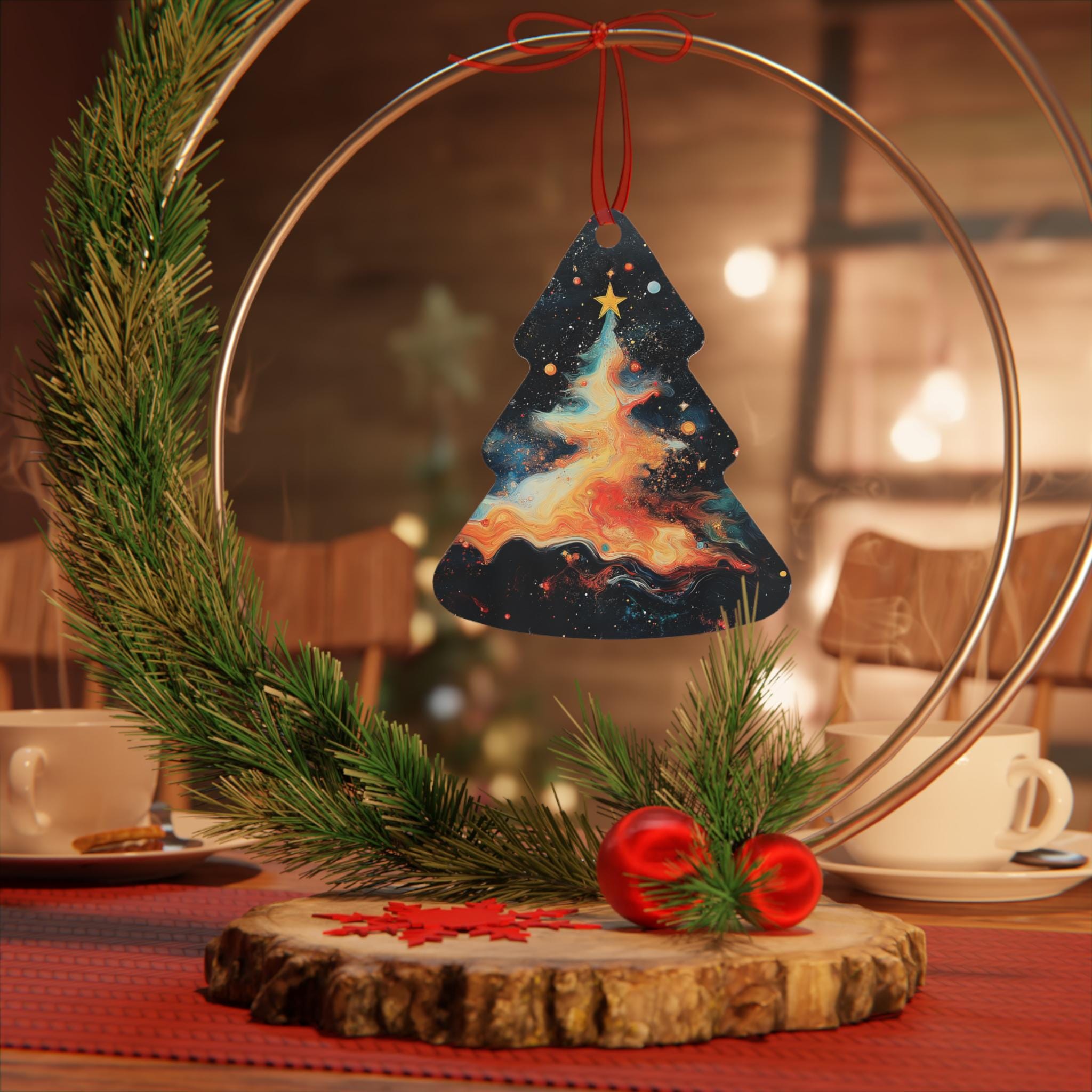 Cosmic Christmas Tree Metal Ornament Celestial Holiday Art - Etsy
