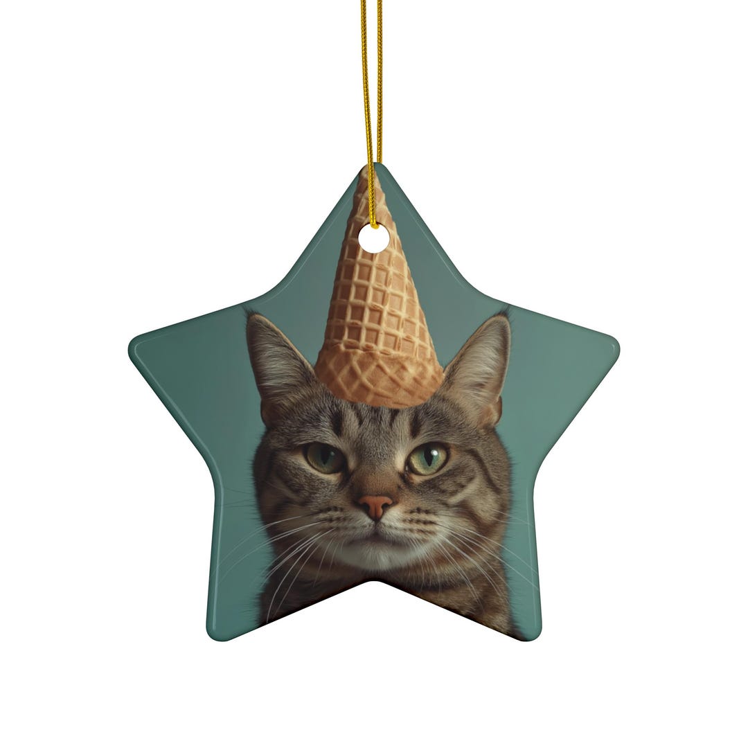 Ice Cream Cone Cat Round Ceramic Ornament - Etsy