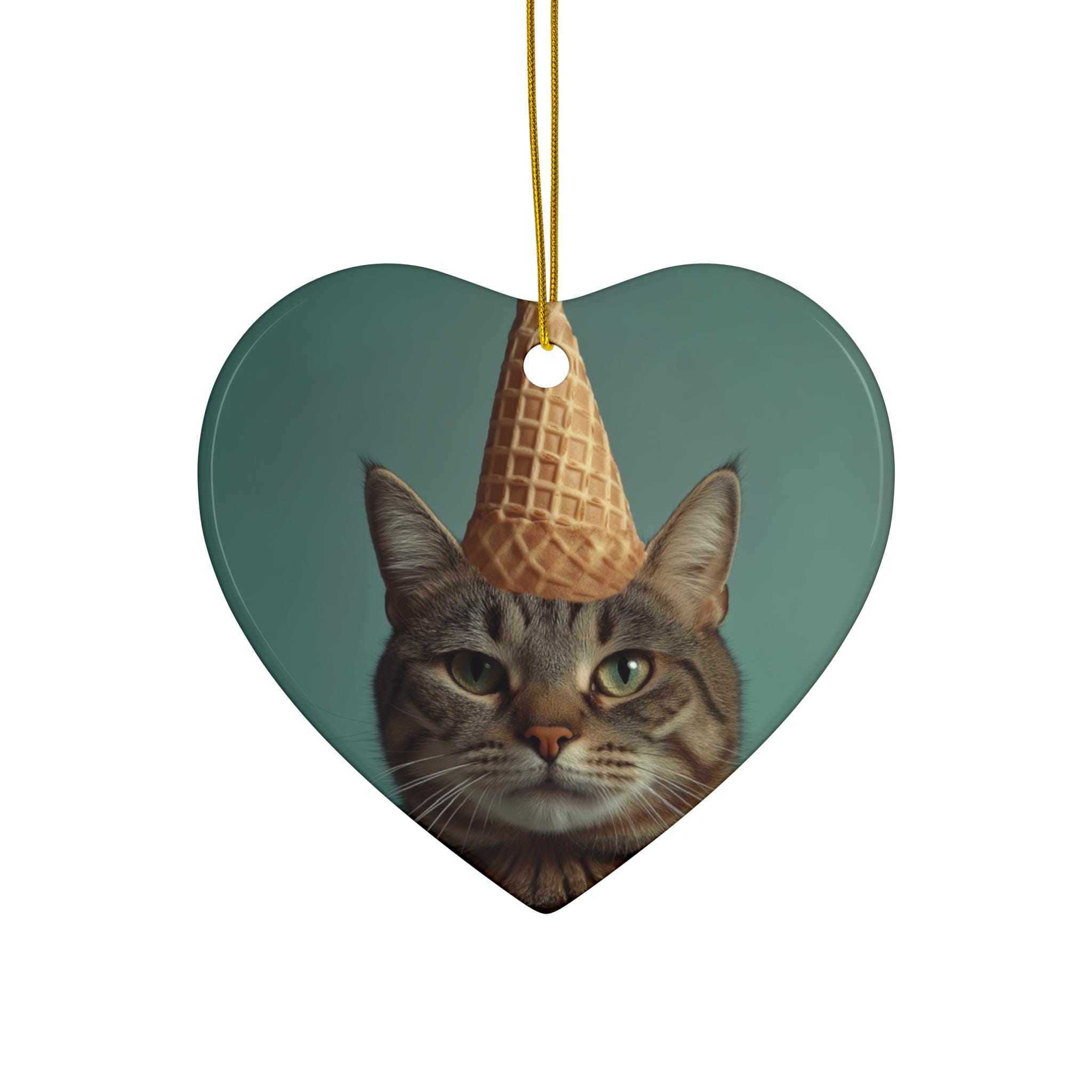 Ice Cream Cone Cat Heart Ceramic Ornament - Etsy