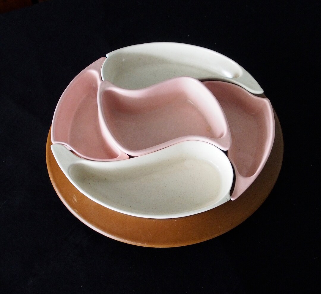 Mid Century Modern Lazy Susan Two Tone Ceramic & Wood - Santa Anita ...