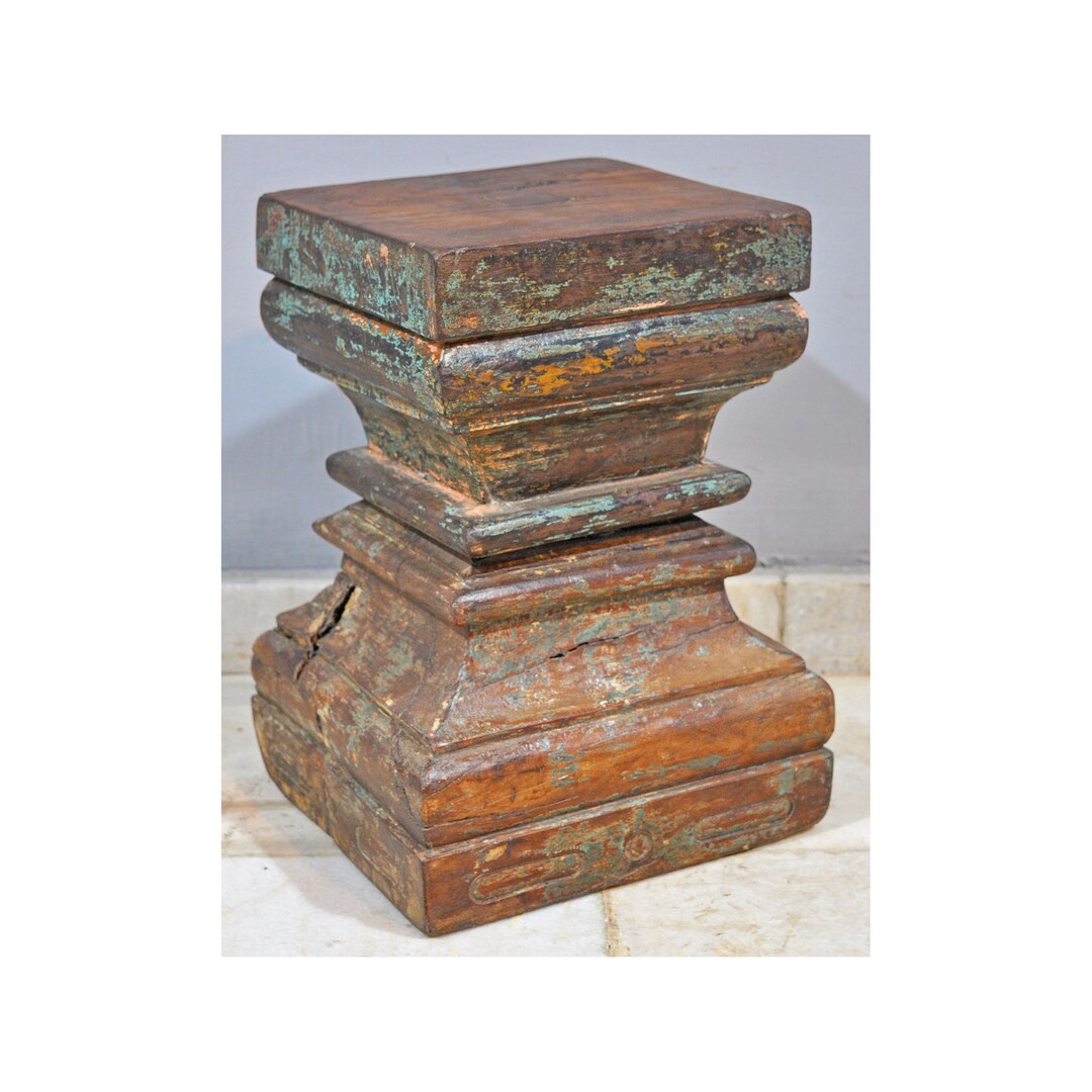 Antique Wooden Column Base Side Table Stool Original Old Hand Crafted ...