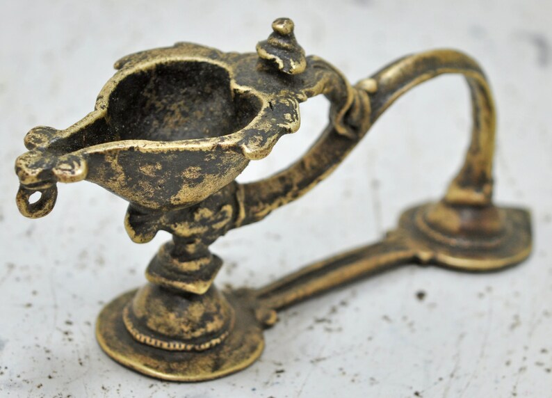 Antique Brass Temple Diya Light Aarti Stand Original Old Hand Crafted ...