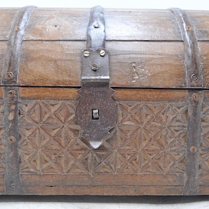 Vintage Wooden Half Round Top Storage Chest Box Original Old Hand ...