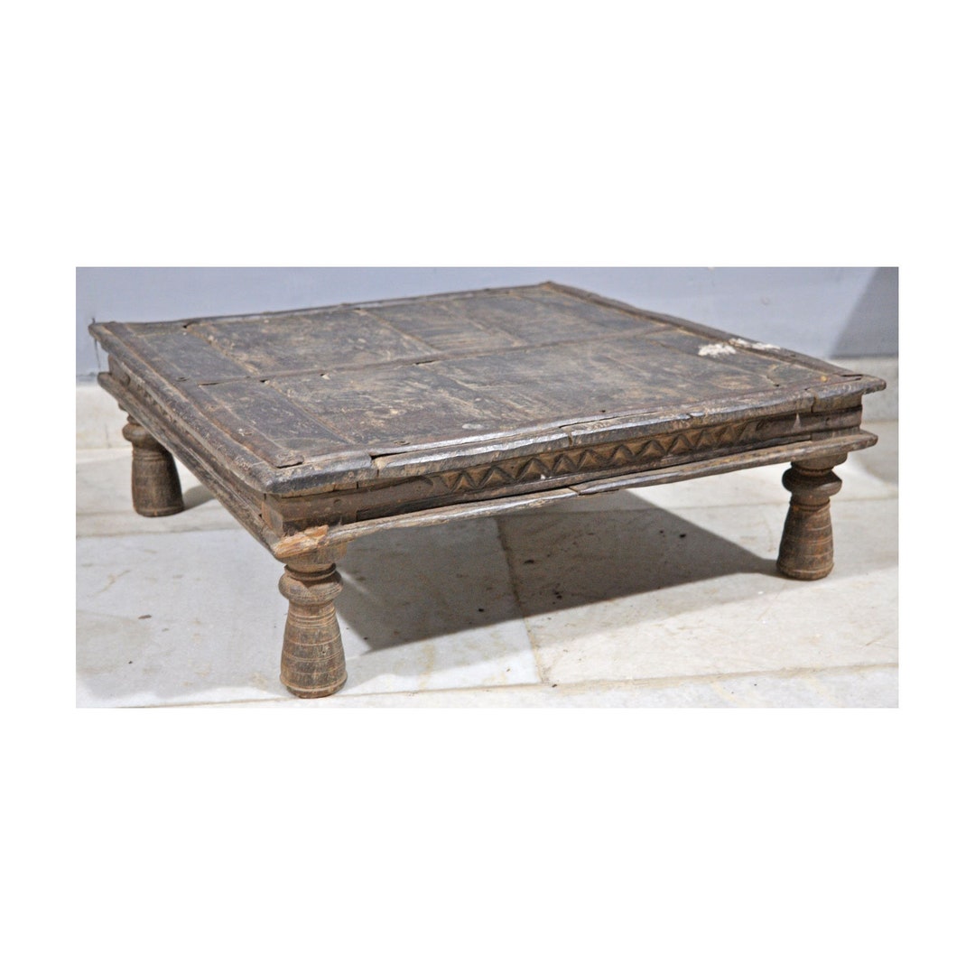 Antique Wooden Large Size Floor Sitting Bajot Stool Original Old Hand ...