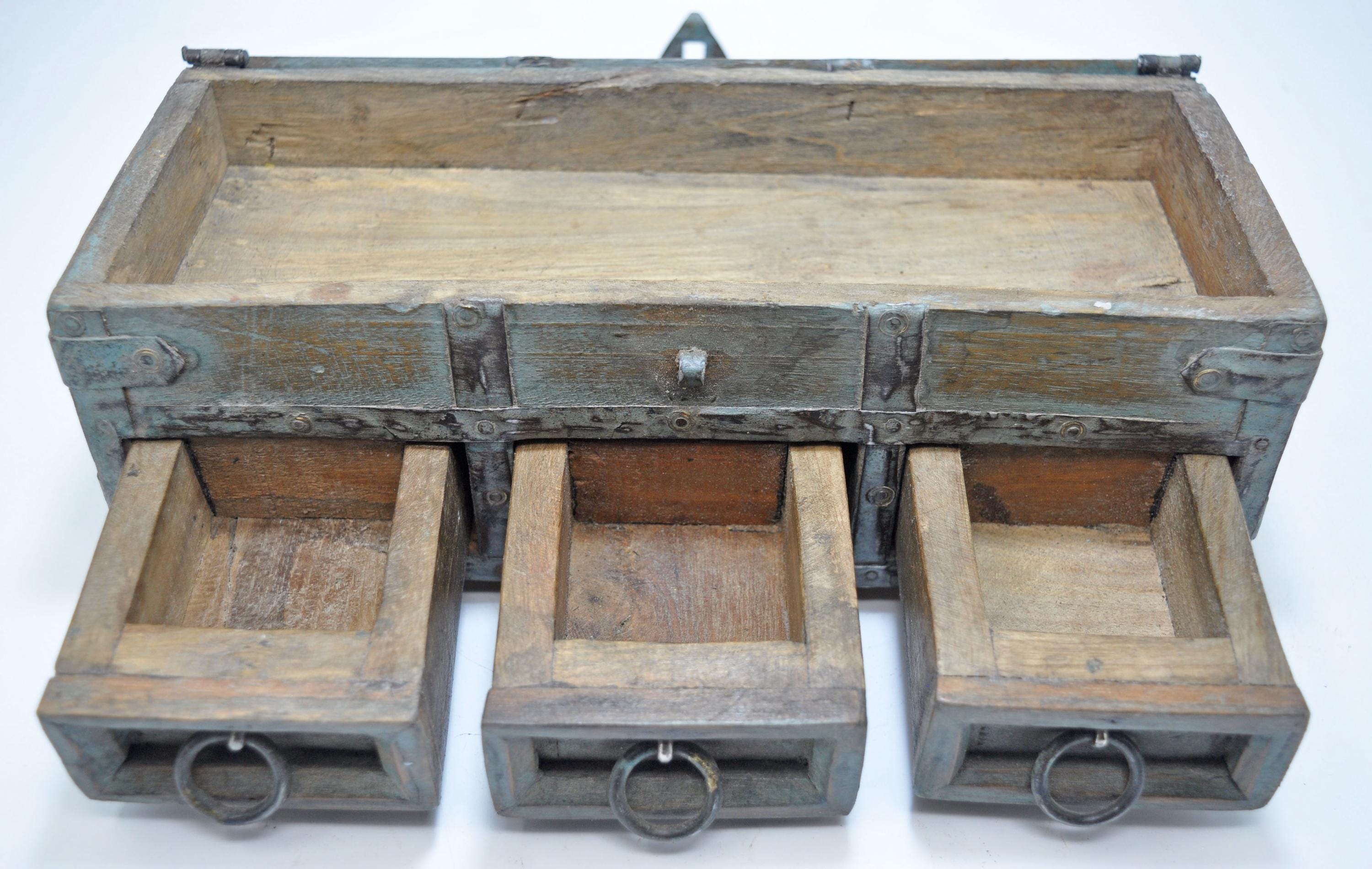 Vintage Wooden Half Round Top Storage Box Original Old Hand Crafted ...